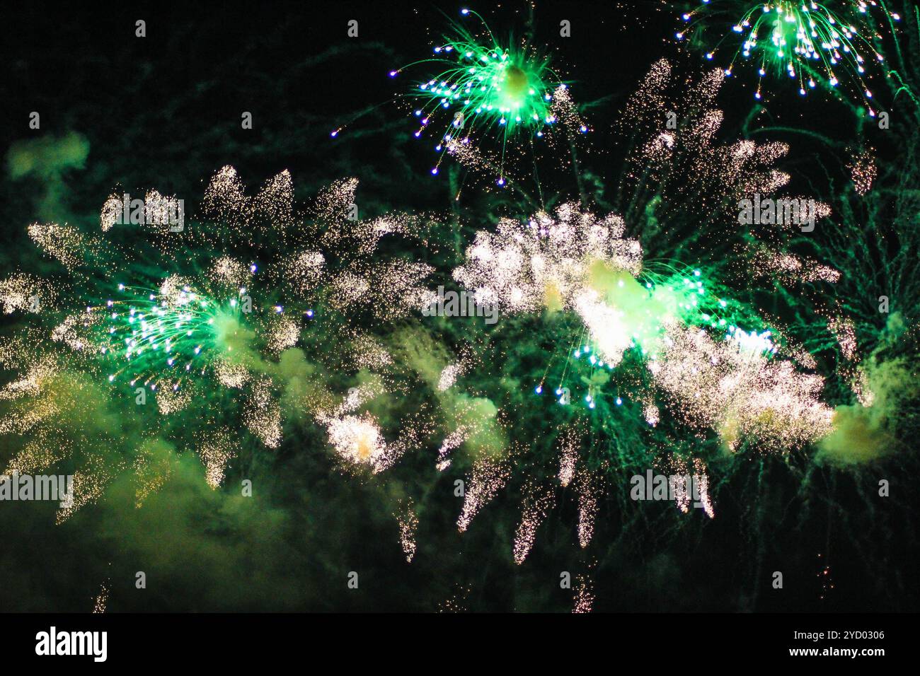Fireworks on the black sky. Festive show. Large-scale celebration. The ...