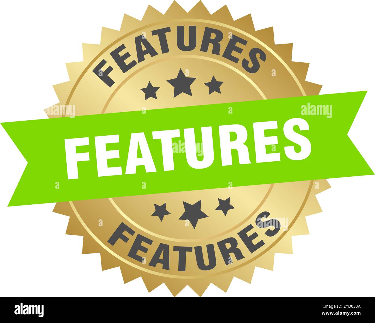 features round green and gold label isolated on transparent background ...