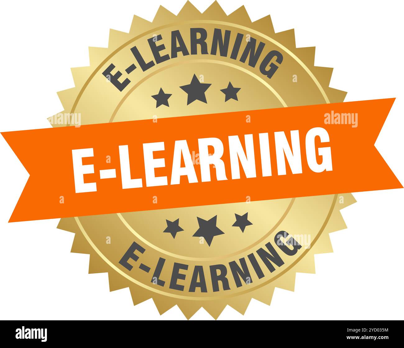 e-learning round orange and gold label isolated on transparent ...
