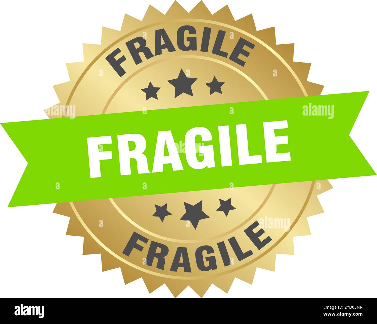 fragile round green and gold label isolated on transparent background ...