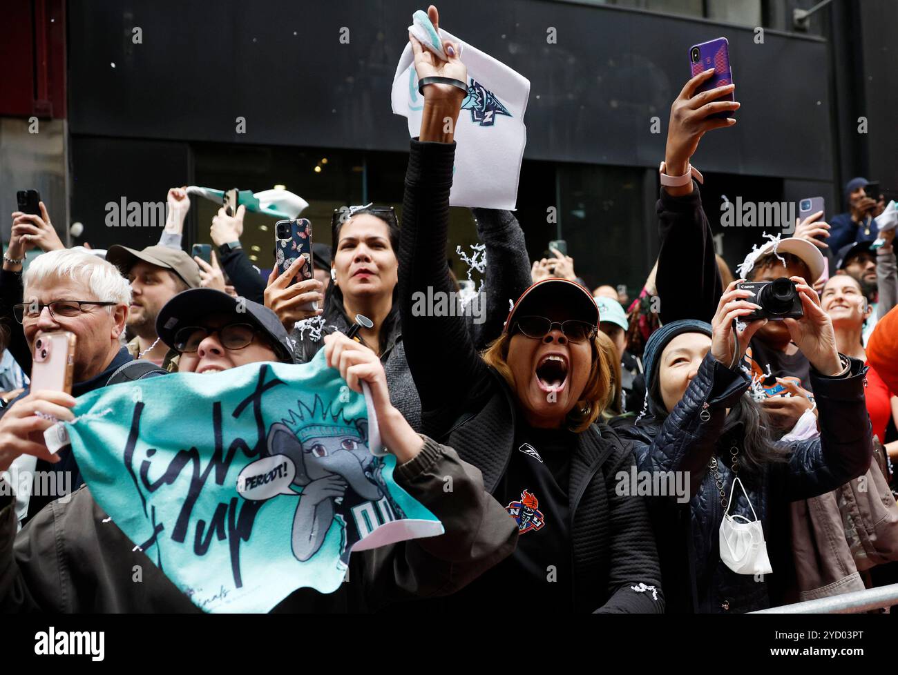 New York, United States. 24th Oct, 2024. Fans celebrate as the WNBA ...