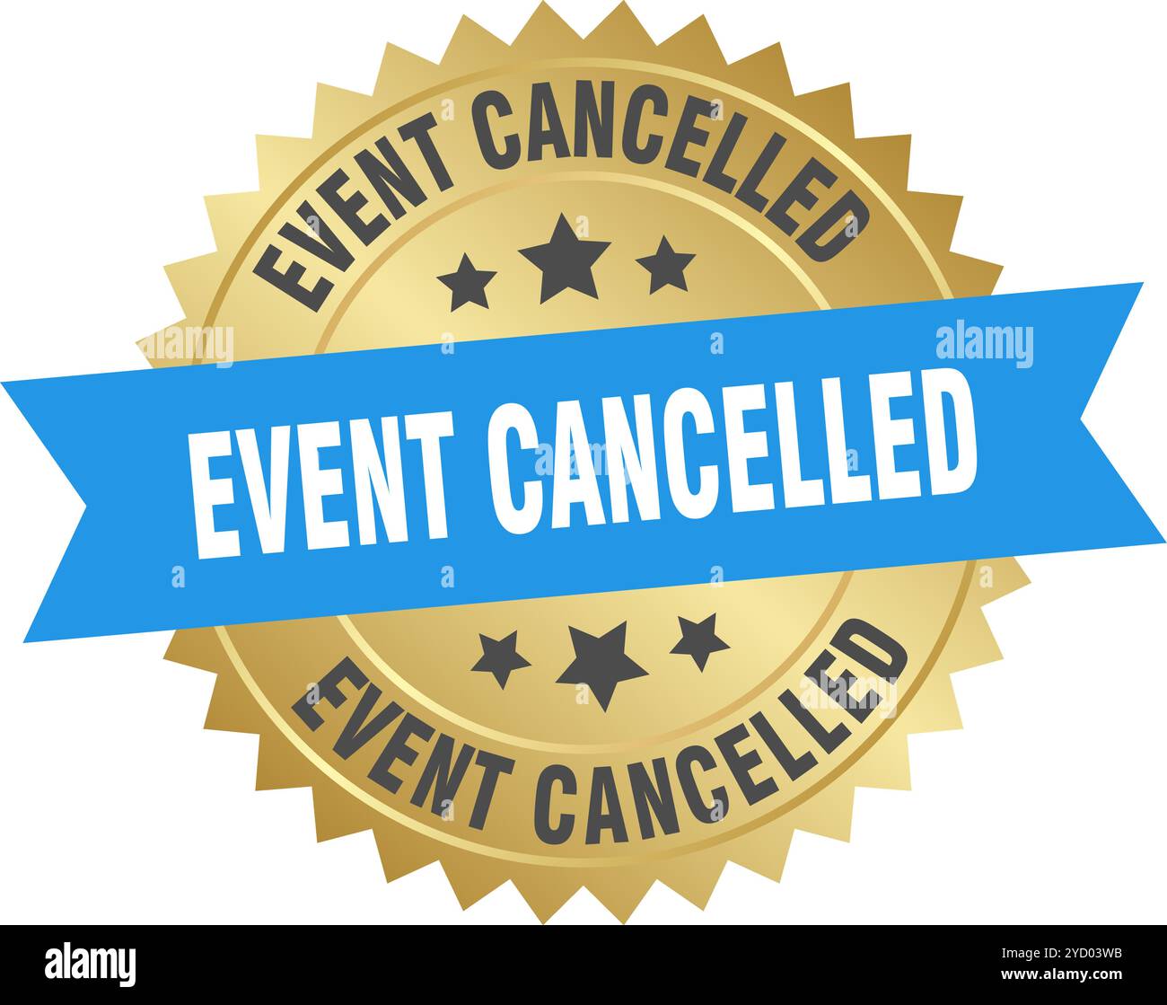event cancelled round blue and gold label isolated on transparent ...