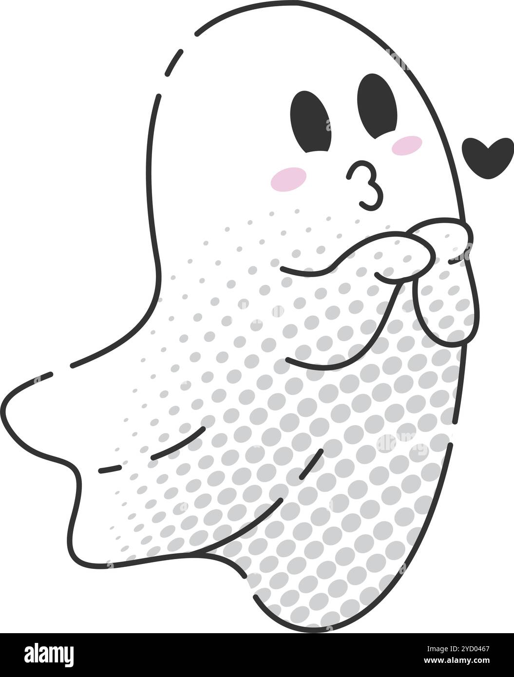 Cute cartoon ghost blowing kiss with halftone effect, Vector Stock ...