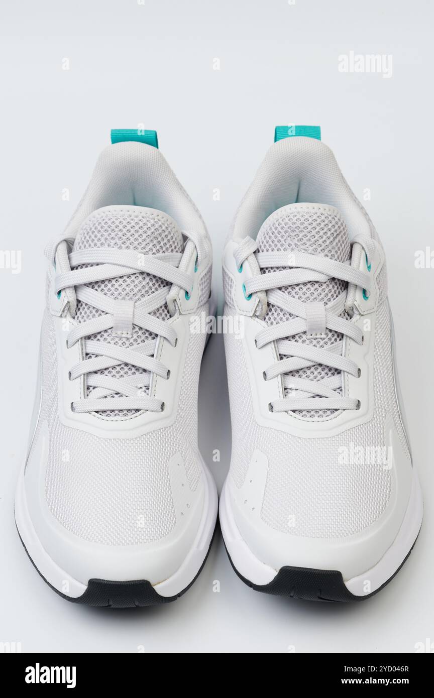 New white pair shoes perspective view isolated on studio background ...