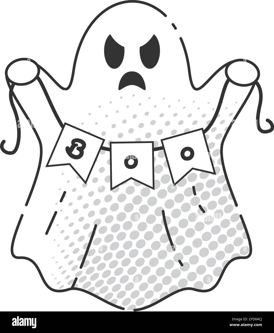 Angry cartoon ghost with BOO banner and halftone effect, Vector Stock ...