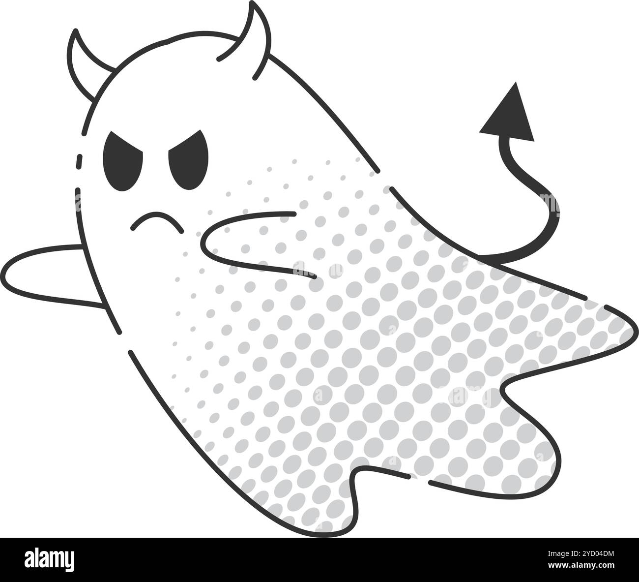 Angry cartoon ghost with horns and devil tail, halftone effect, Vector ...