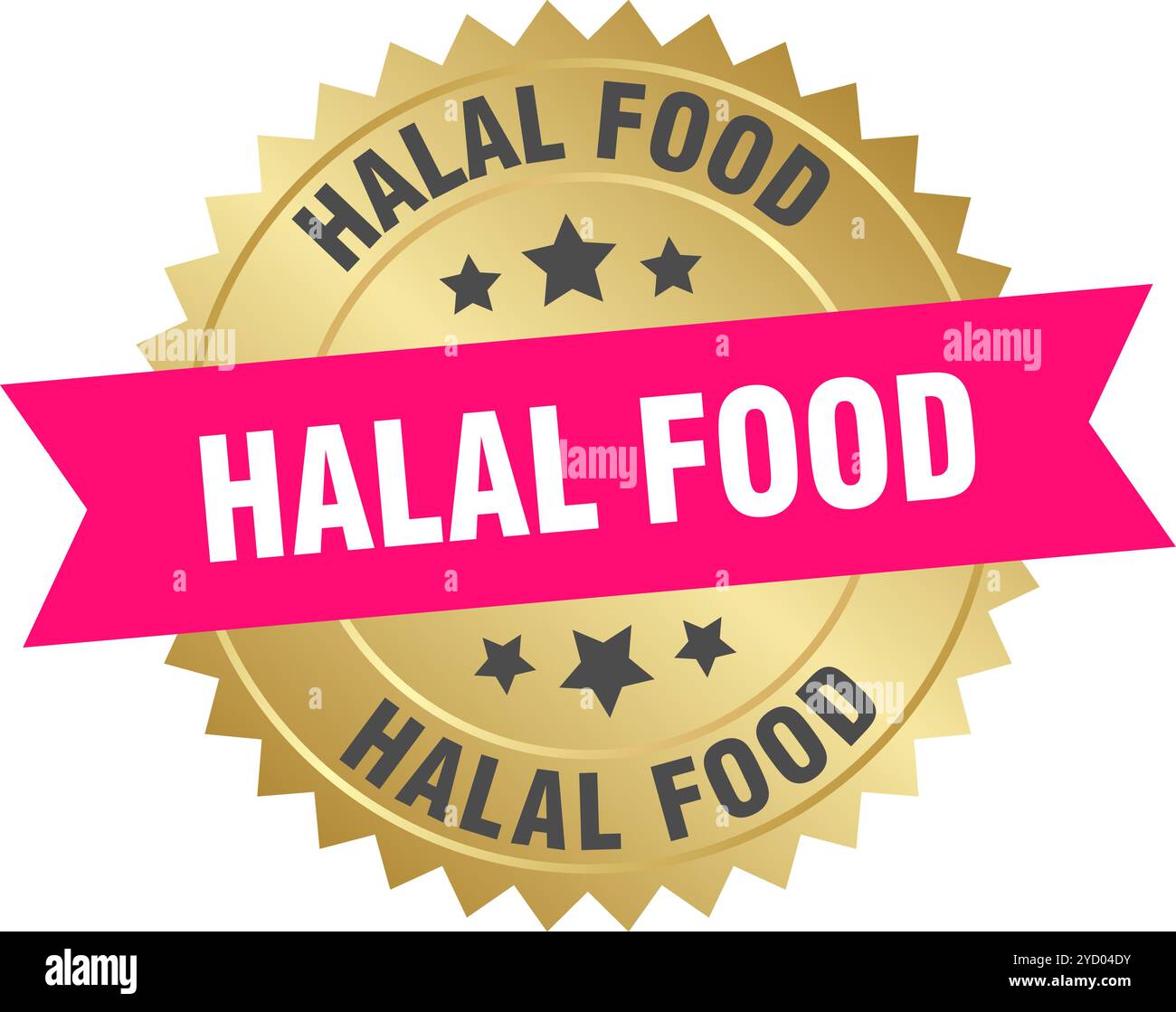 halal food round pink and gold label isolated on transparent background ...