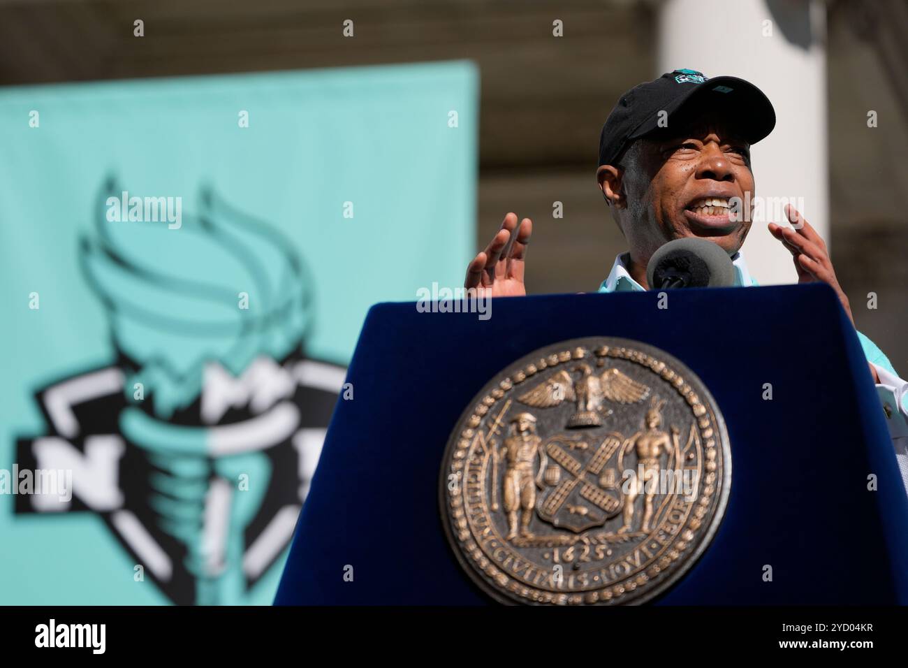New York mayor Eric Adams speaks during a ceremony in honor of the New ...