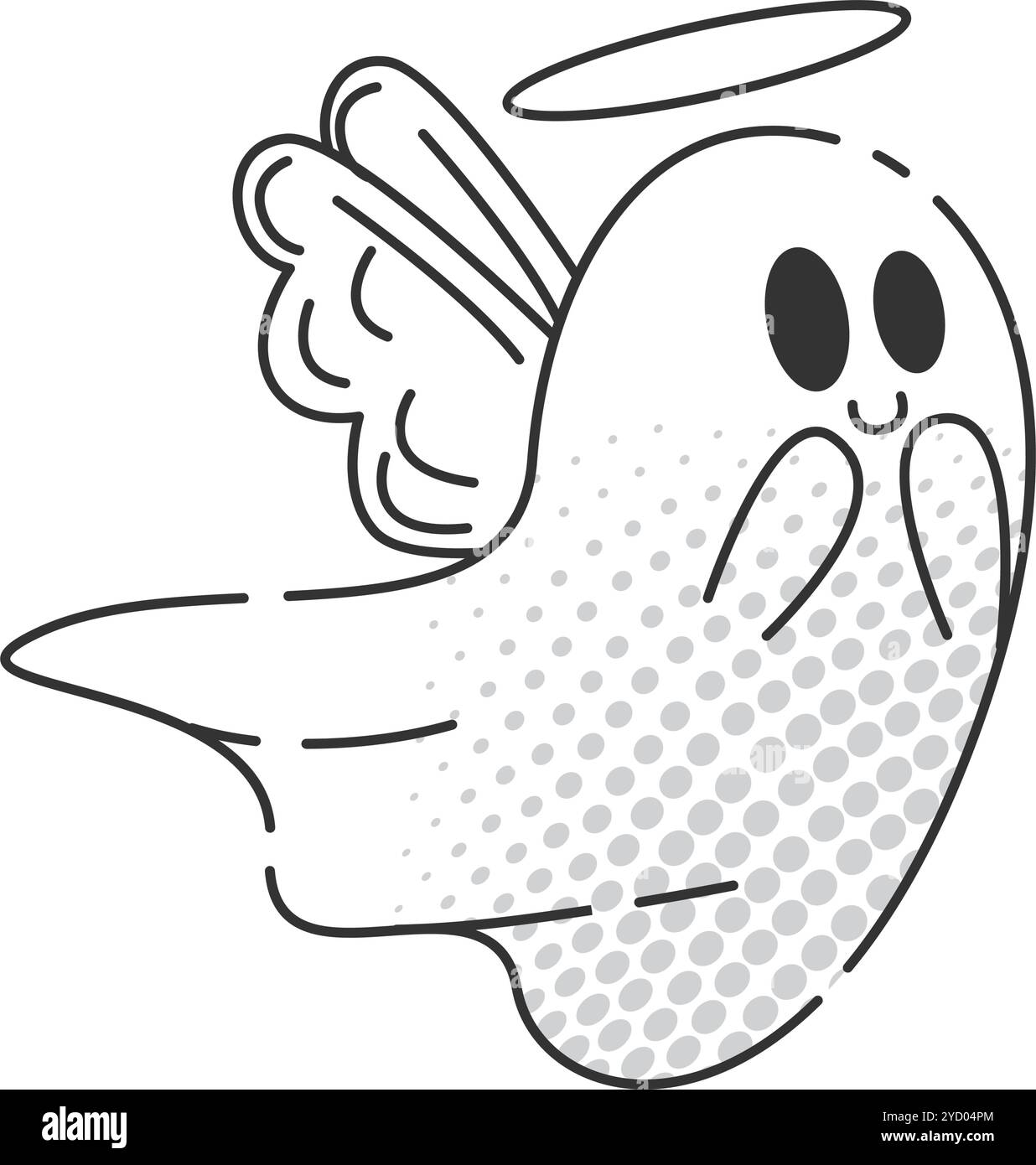 Cute cartoon ghost with wings and halo, halftone pattern, Vector Stock ...