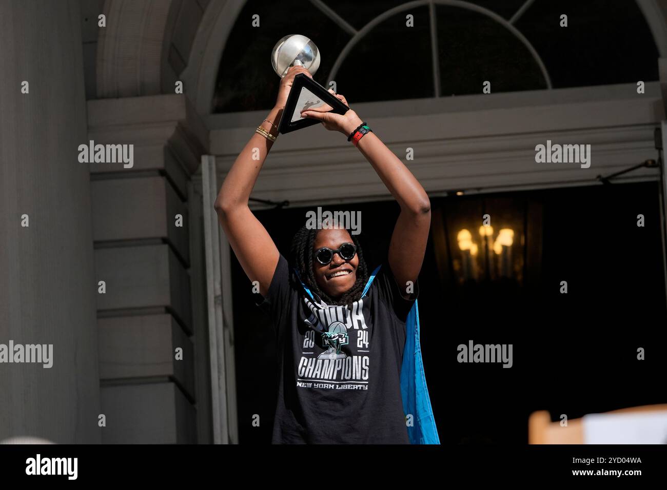 New York Liberty MVP Jonquel Jones greets the crowd as she arrives on ...