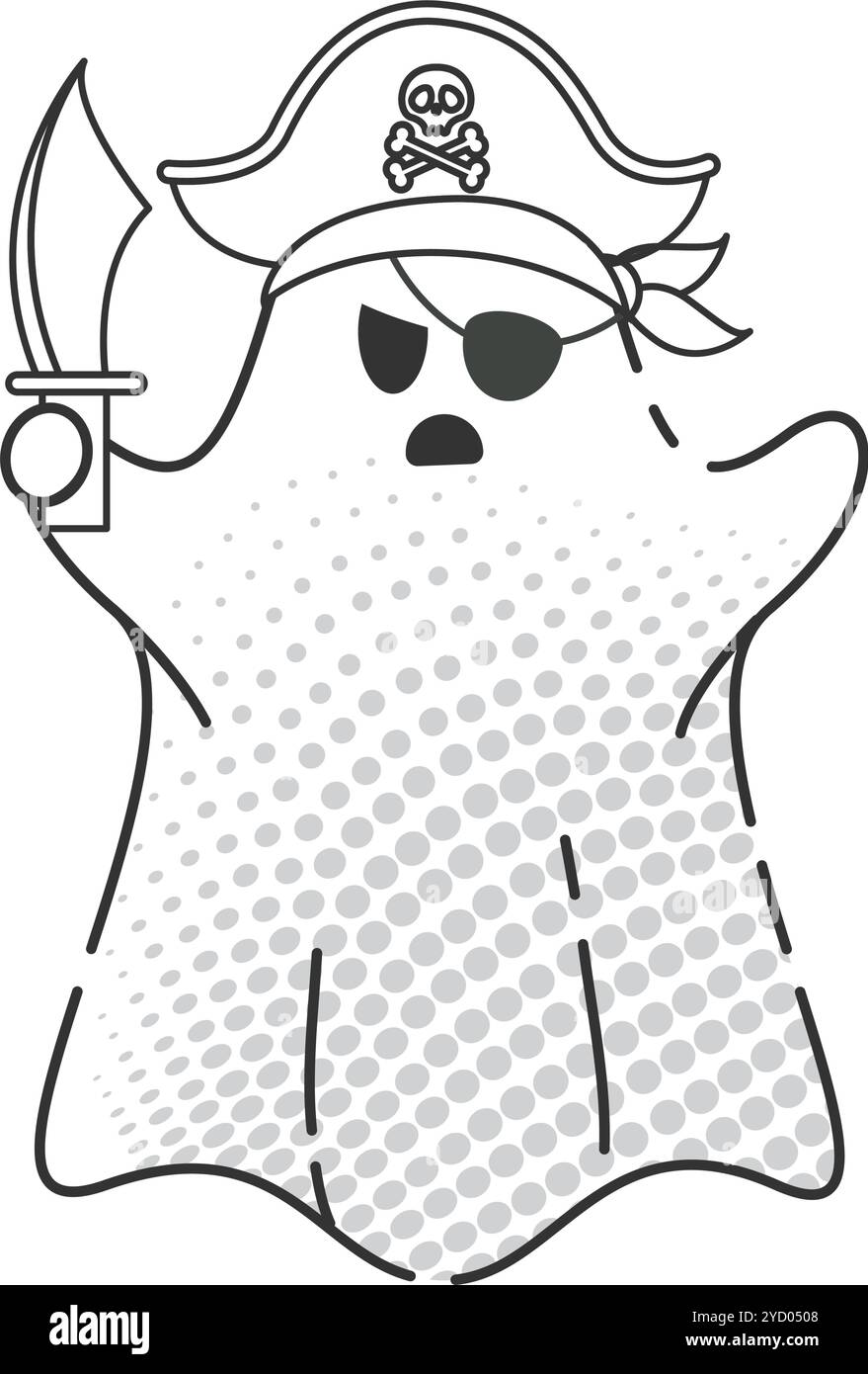 Pirate cartoon ghost with eyepatch and sword, halftone, Vector Stock ...