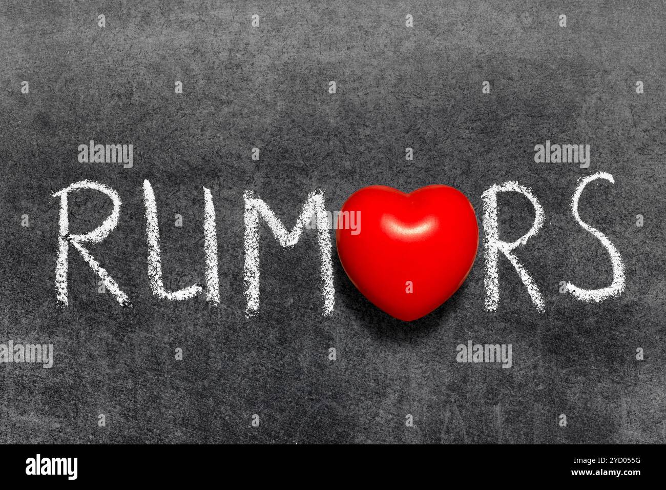 rumors word handwritten blackboard with heart symbol instead of O Stock ...