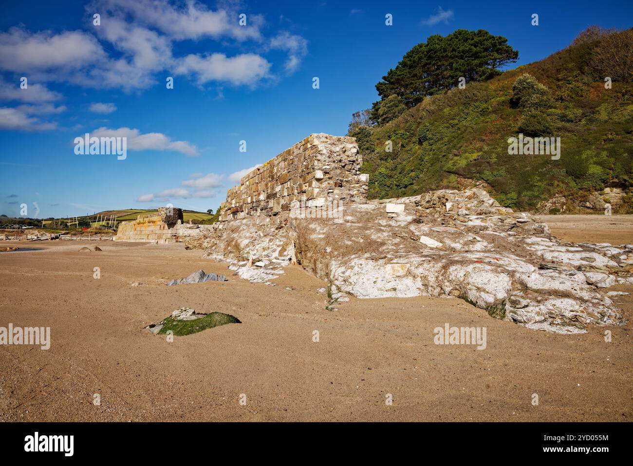 The ruins of Pentewan Harbour entry, Cornwall Stock Photo - Alamy