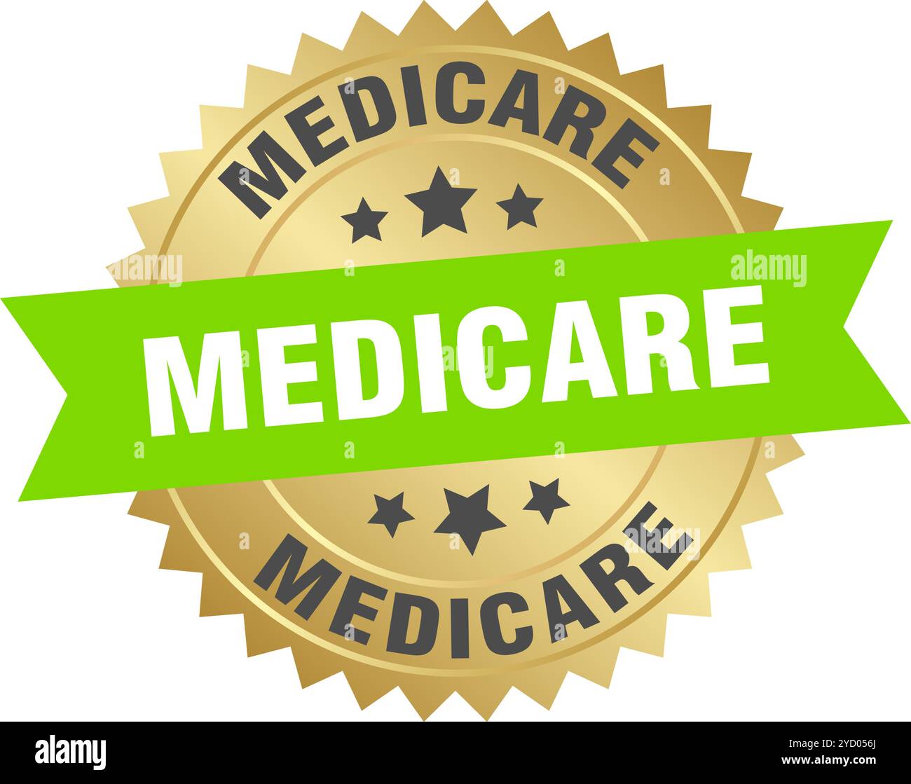 medicare round green and gold label isolated on transparent background ...
