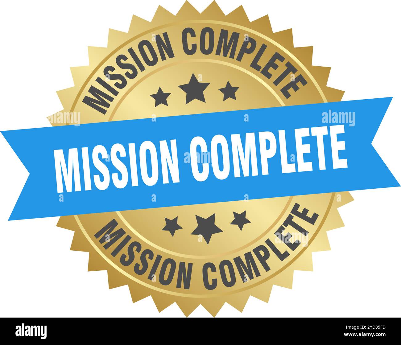 mission complete round blue and gold label isolated on transparent ...