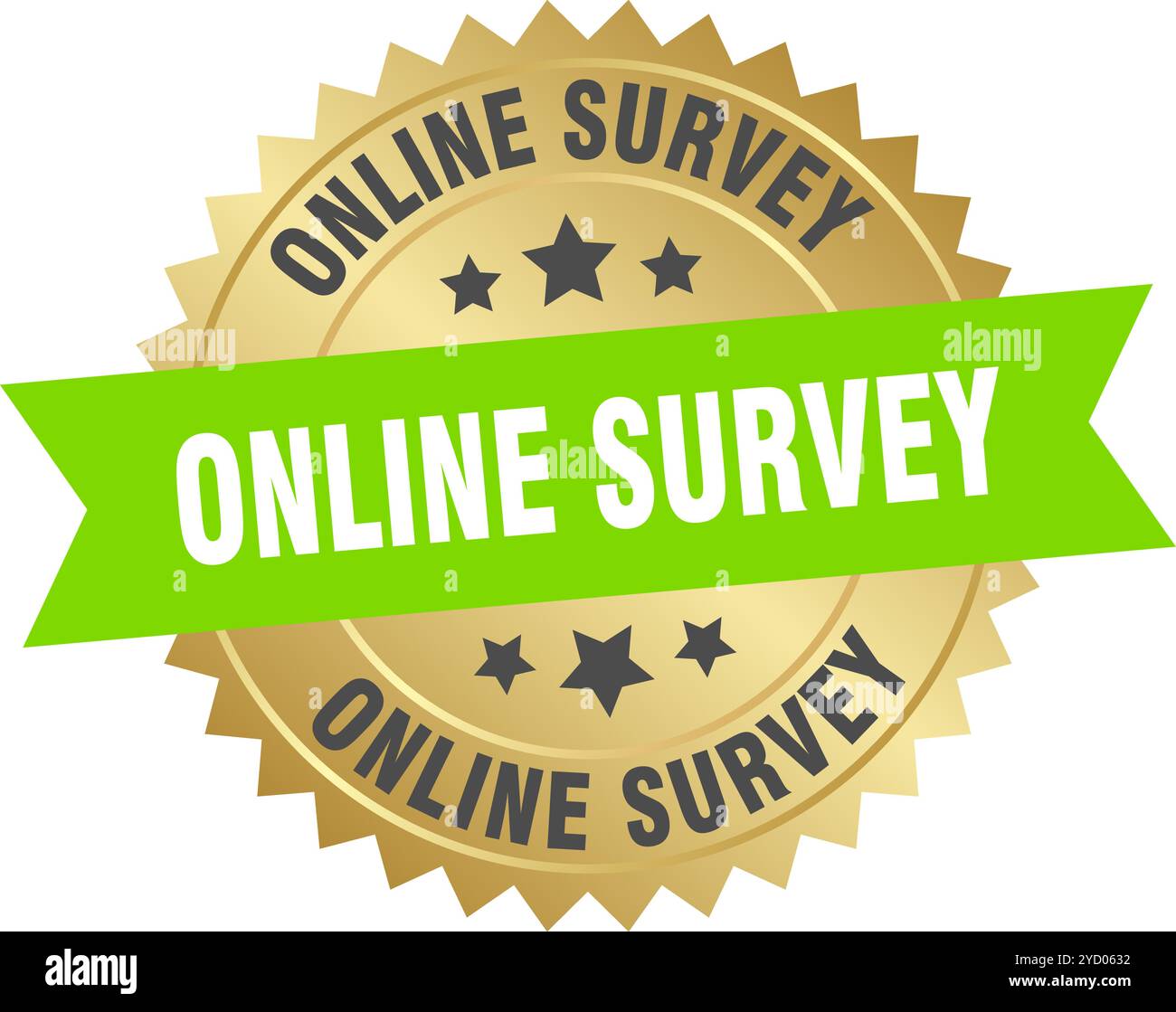 online survey round green and gold label isolated on transparent ...