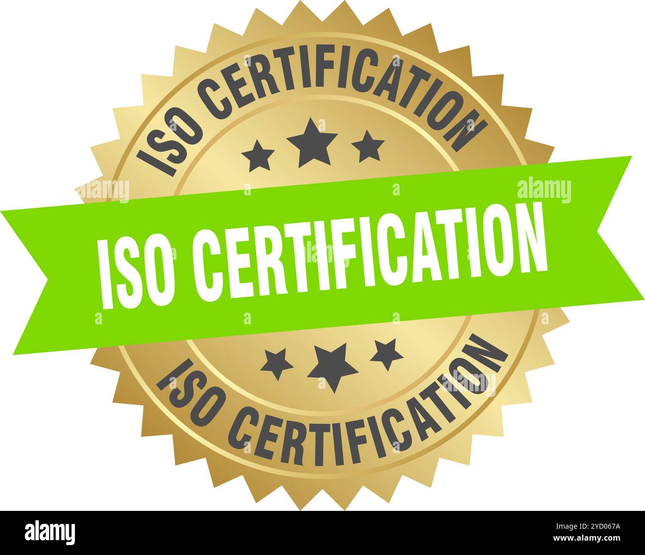 iso certification round green and gold label isolated on transparent ...
