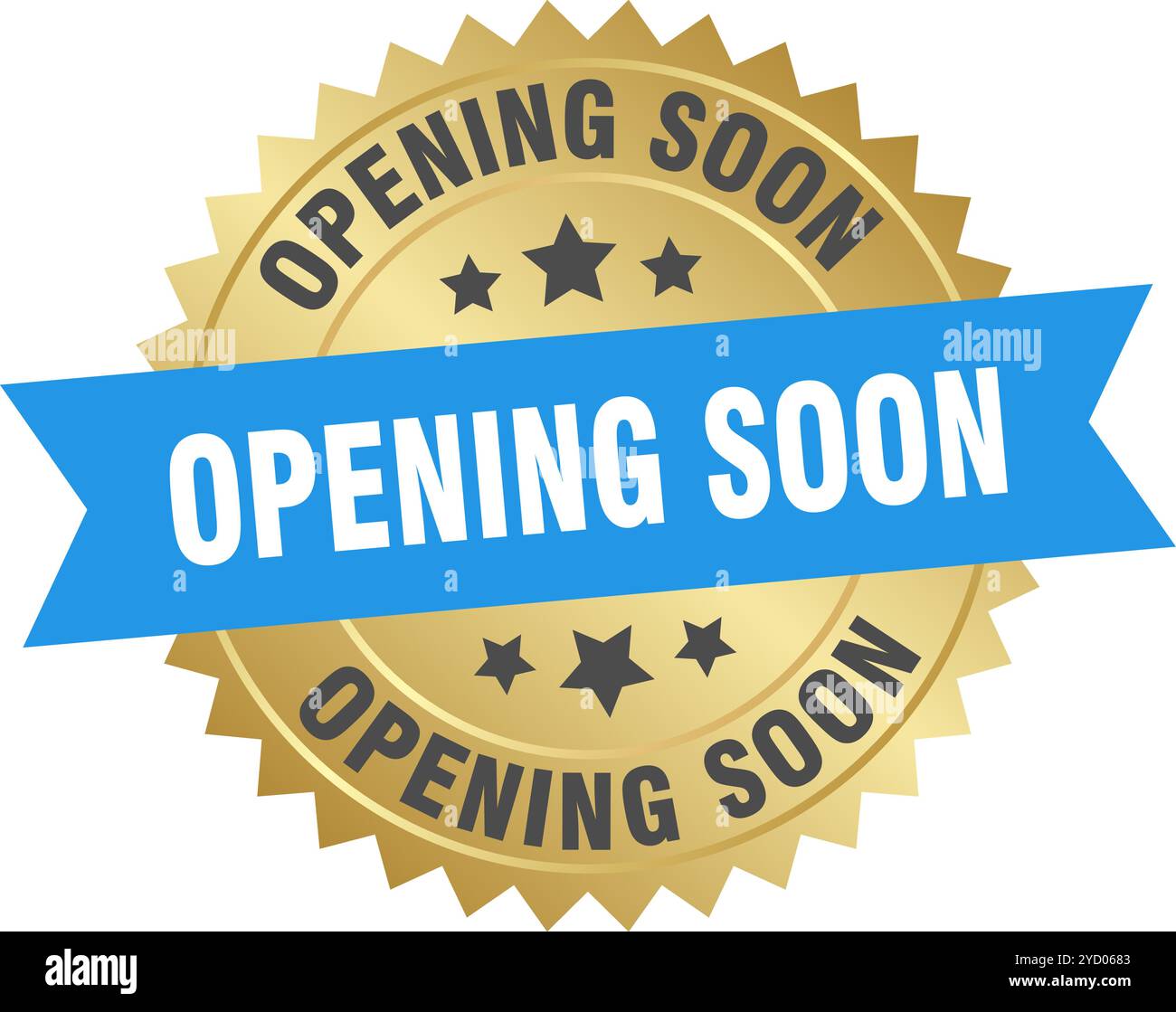 opening soon round blue and gold label isolated on transparent ...