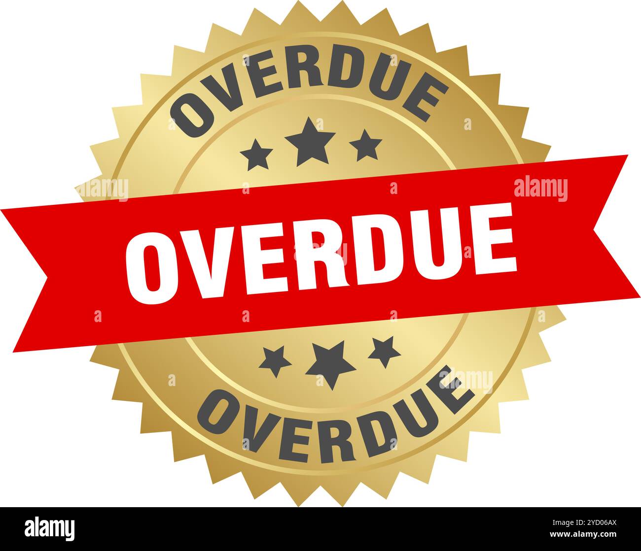 overdue round red and gold label isolated on transparent background ...