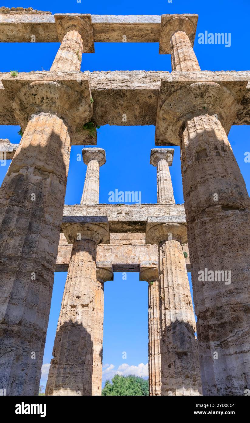 Temple of Neptune at Paestum in Italy: view across the cella Stock ...