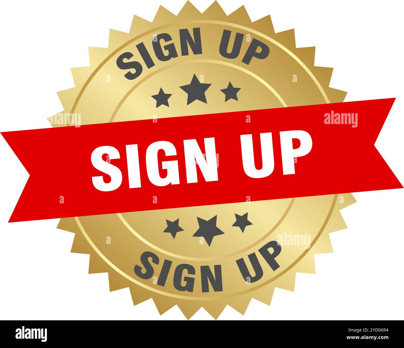sign up round red and gold label isolated on transparent background ...