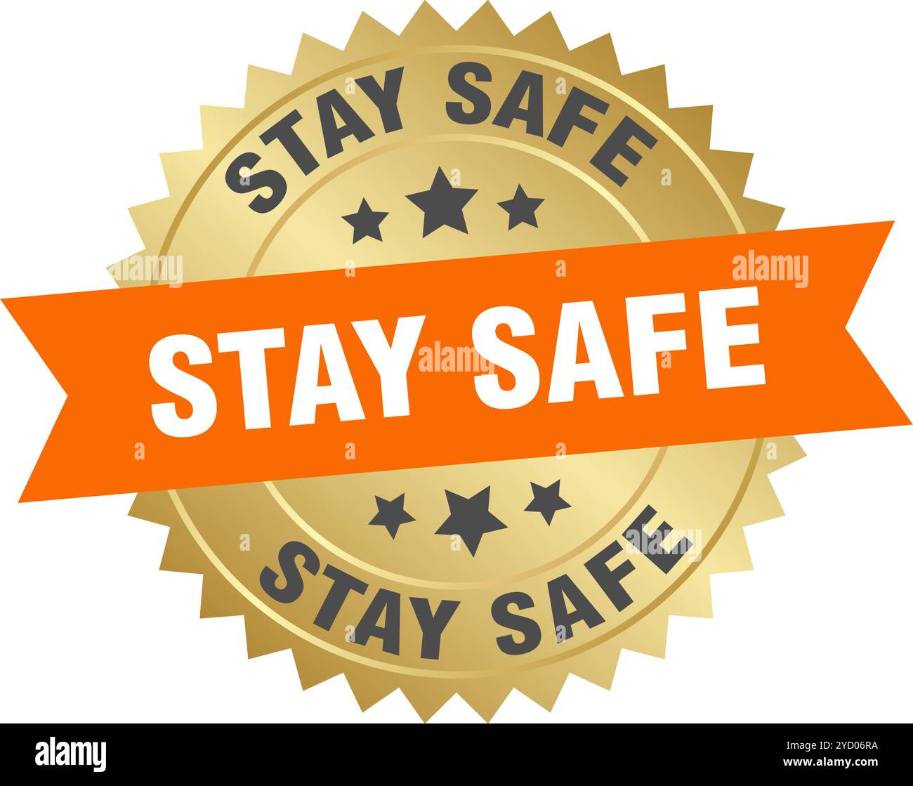 stay safe round orange and gold label isolated on transparent ...