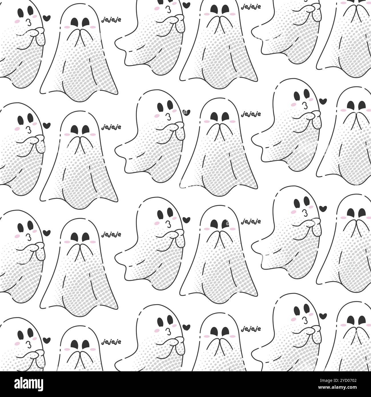 Cartoon ghost pattern with kissing and laughing characters, Vector ...