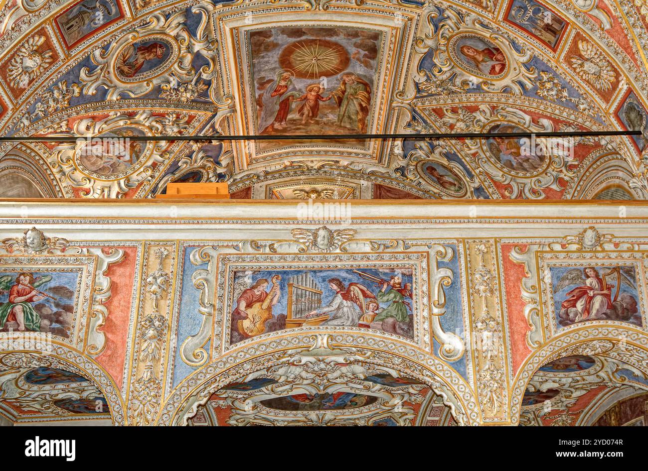 ornate church ceiling, colorful frescoes, art, 1350, St. Maria Assunta ...