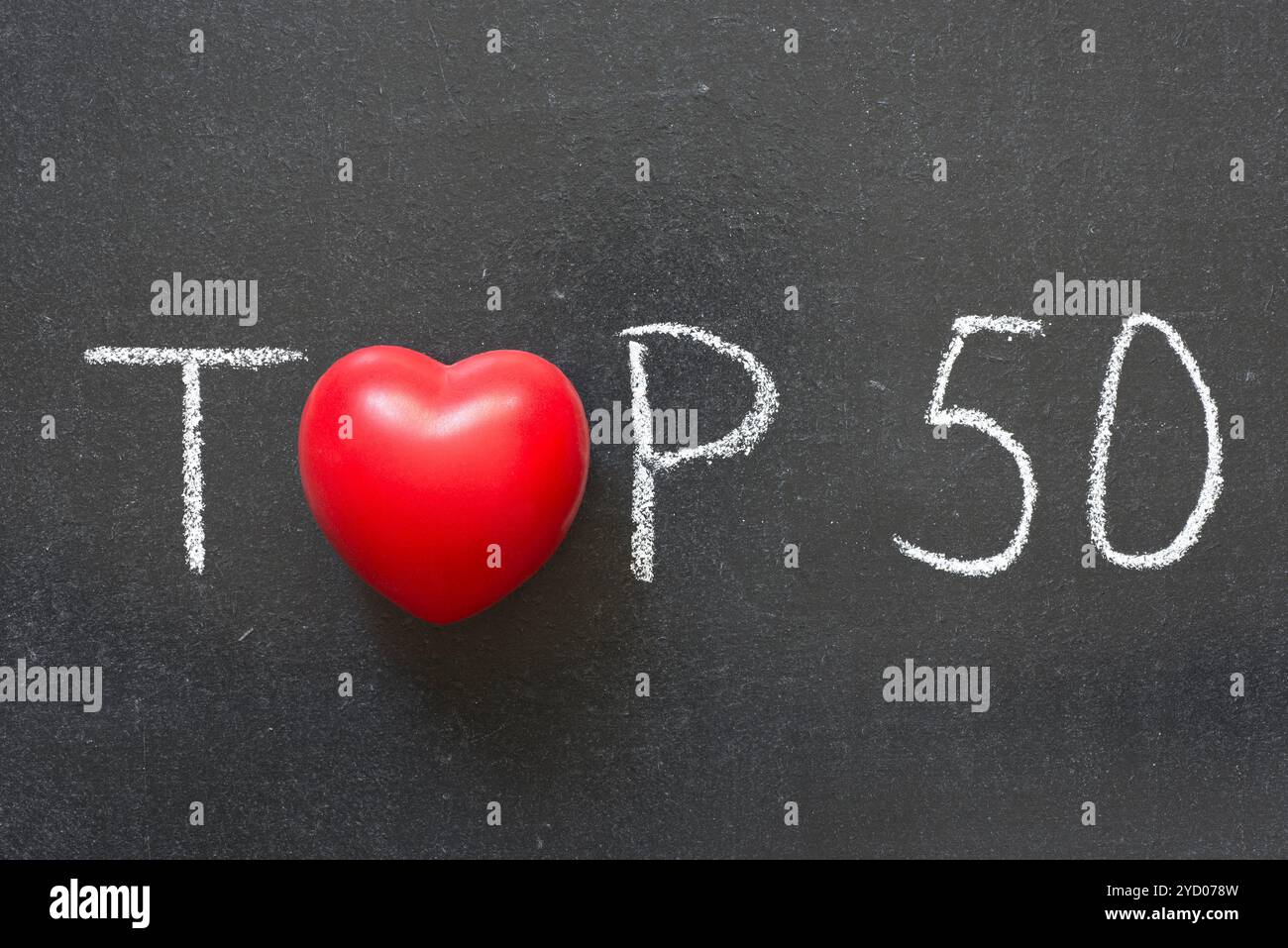 top fifty phrase handwritten on chalkboard with heart symbol instead of ...