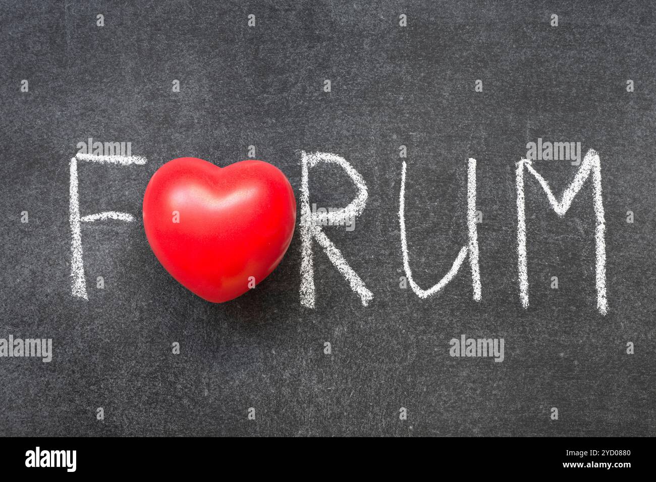 forum word handwritten on chalkboard with heart symbol instead of O ...