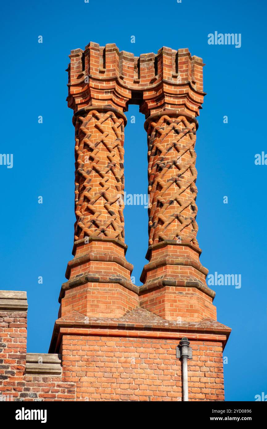 Decorative Tudor brick chimneys at Hampton Court Palace, London, UK ...