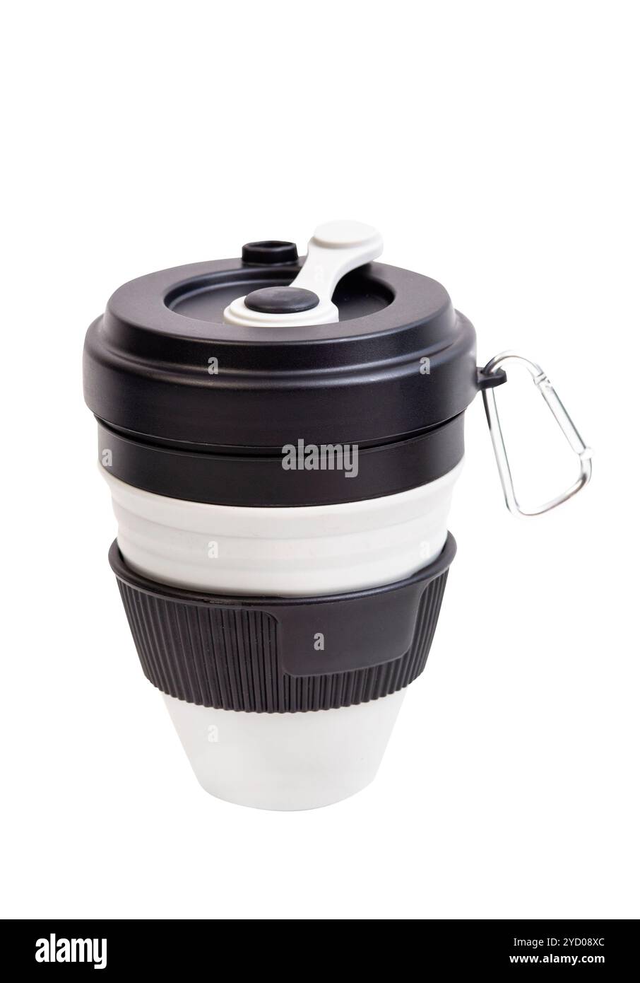 reusable silicone cup with holding. folding cup isolated on white ...