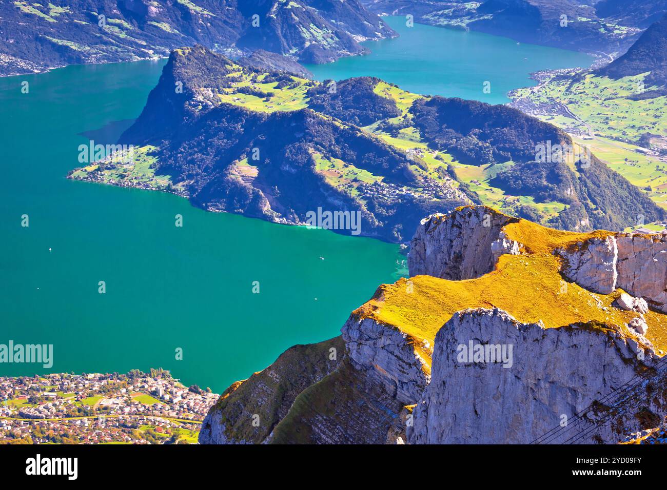 Lake Luzern and Alps mountain peaks aerial view from Mount Pilatus ...