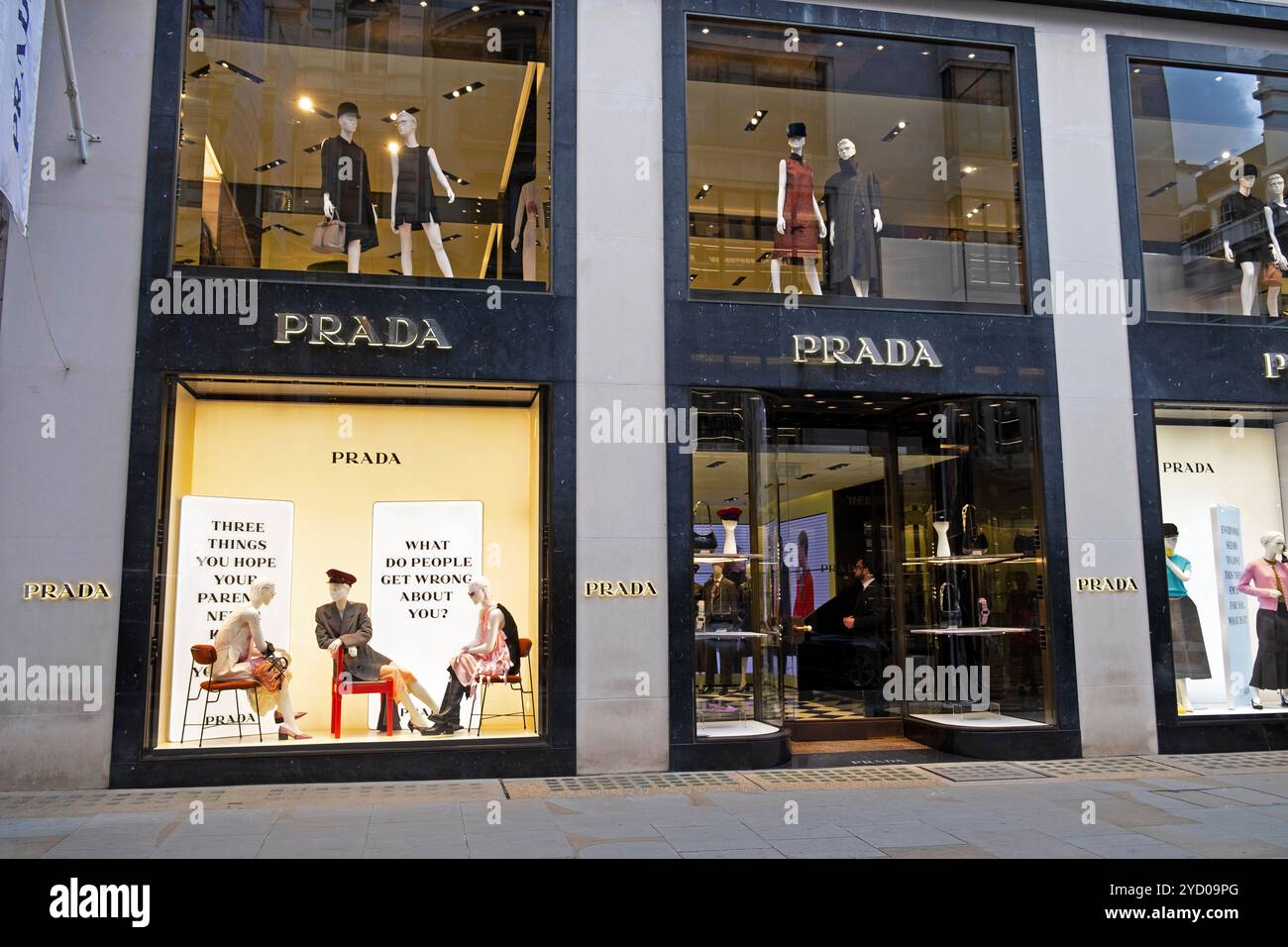 Exterior view luxury fashion designer Prada window display windows at ...
