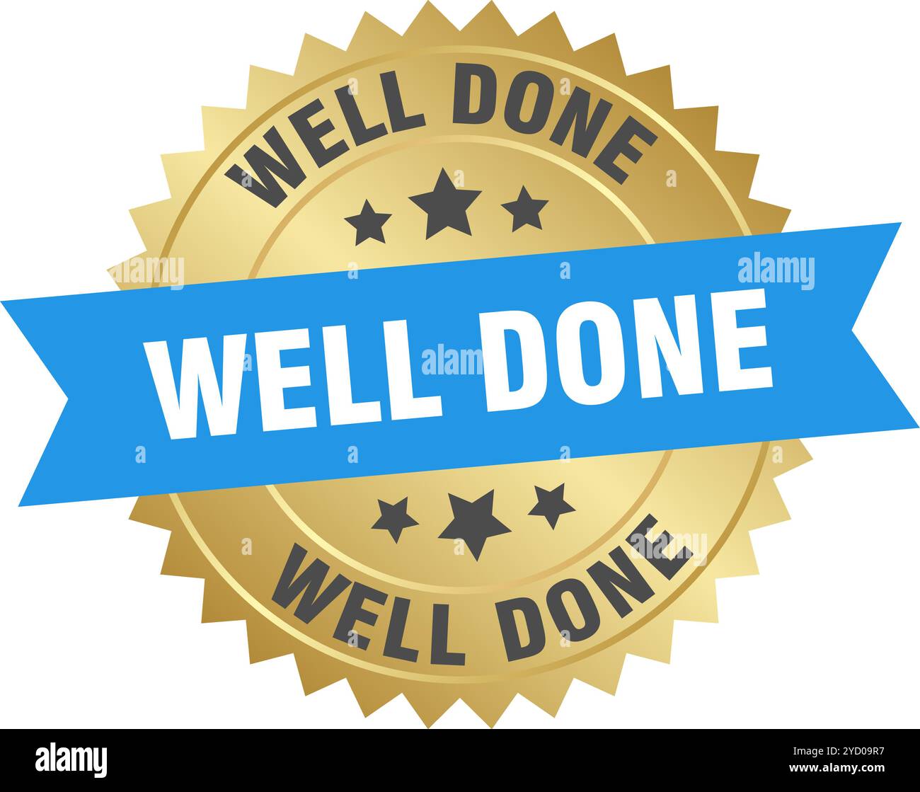 well done round blue and gold label isolated on transparent background ...