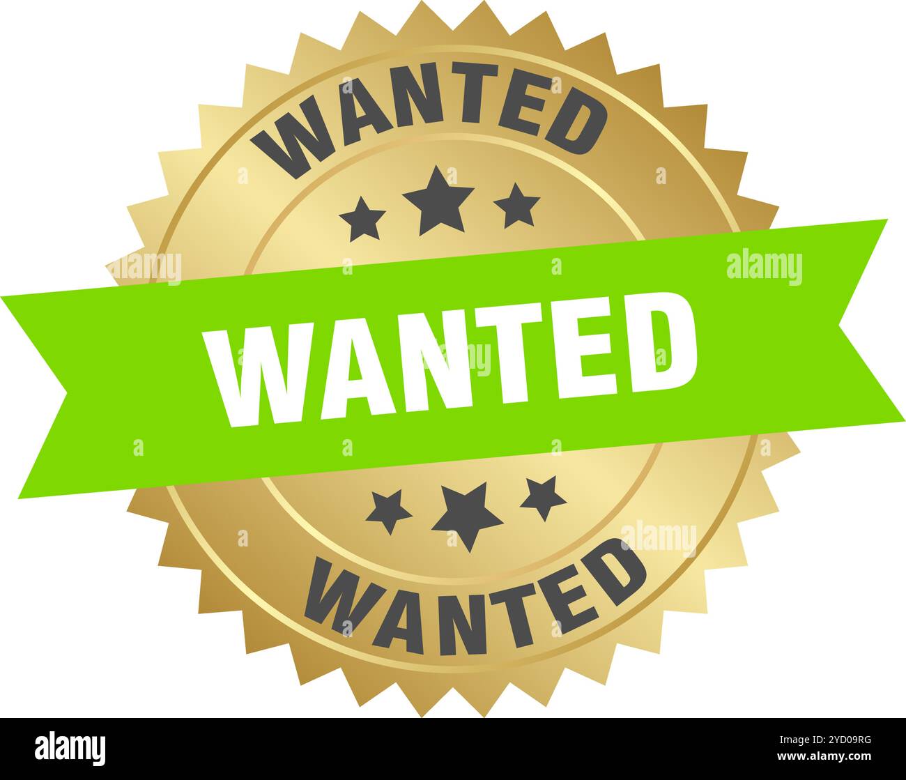 wanted round green and gold label isolated on transparent background ...