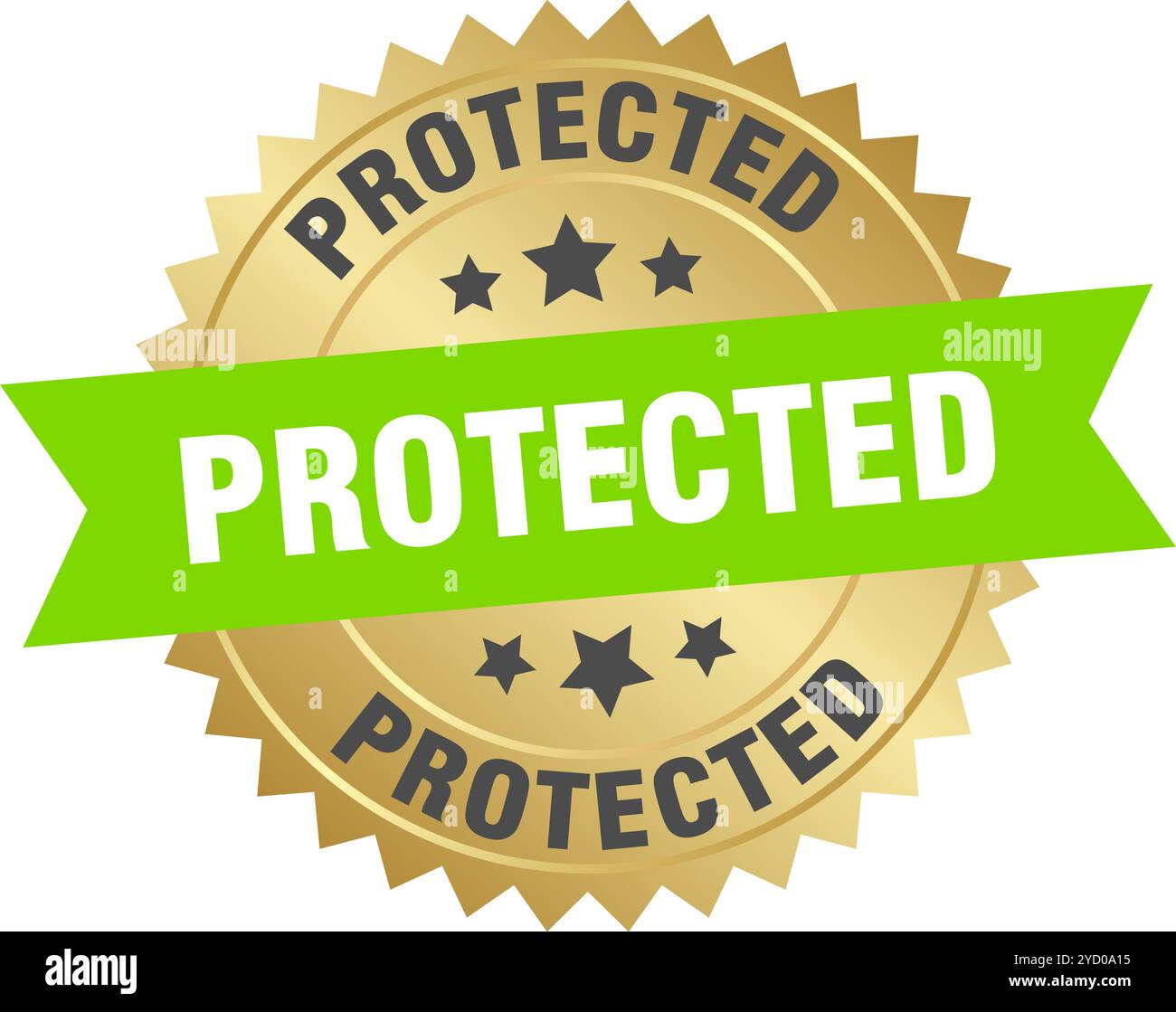 protected round green and gold label isolated on transparent background. protected Stock Vector ...