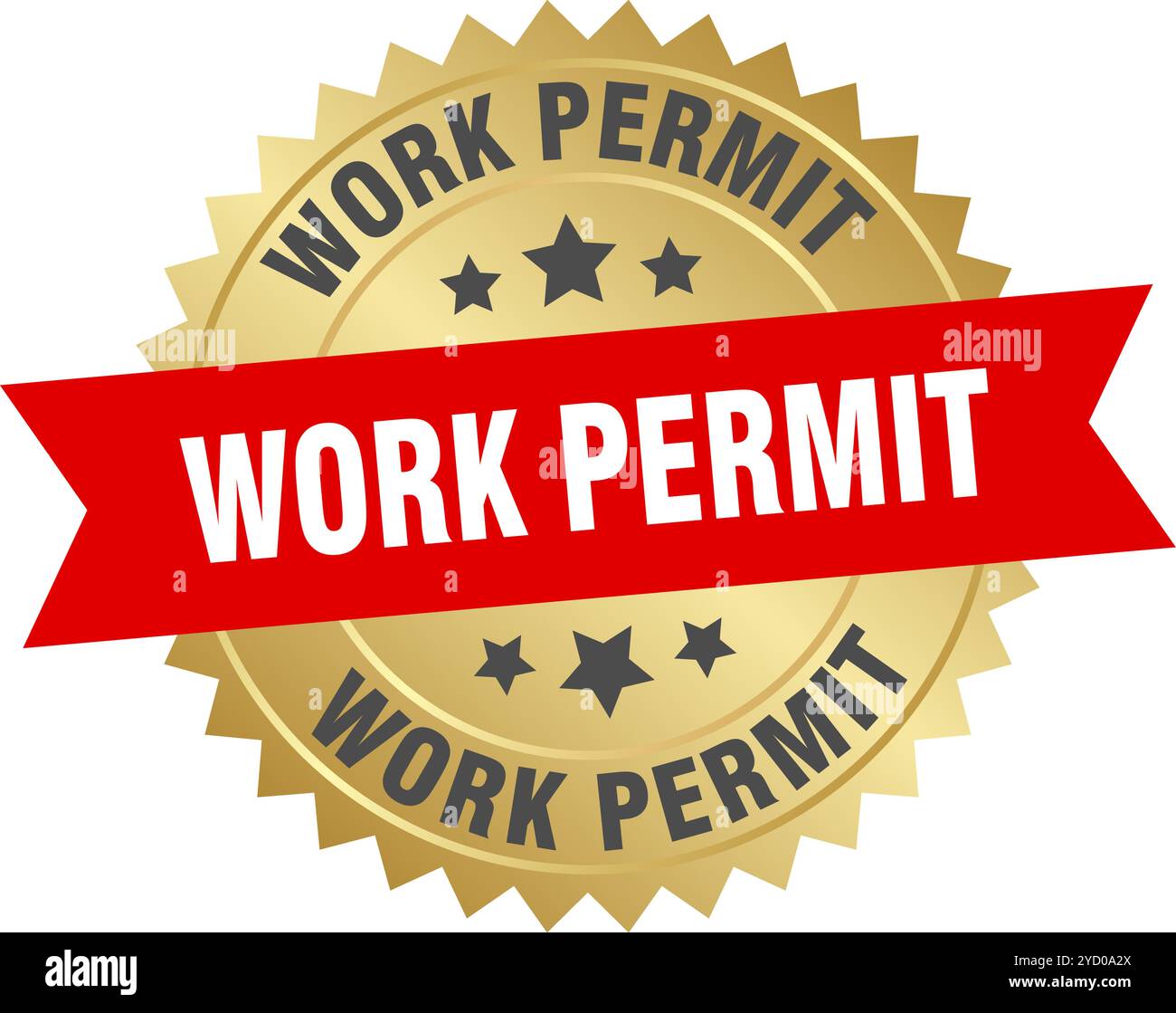 work permit round red and gold label isolated on transparent background ...