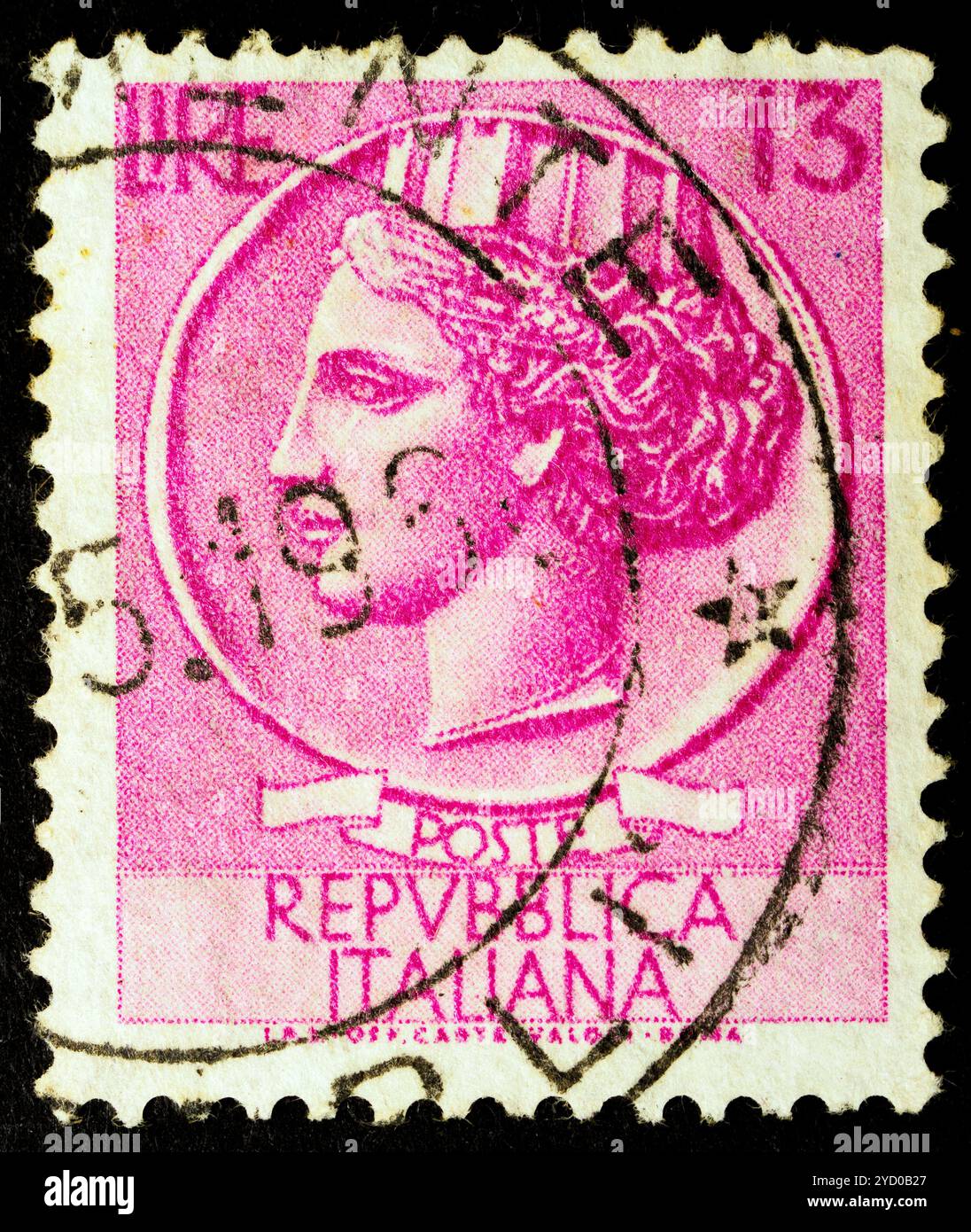 100 lire Siracusana fluorescente - Italian postage stamp with a Greek ...