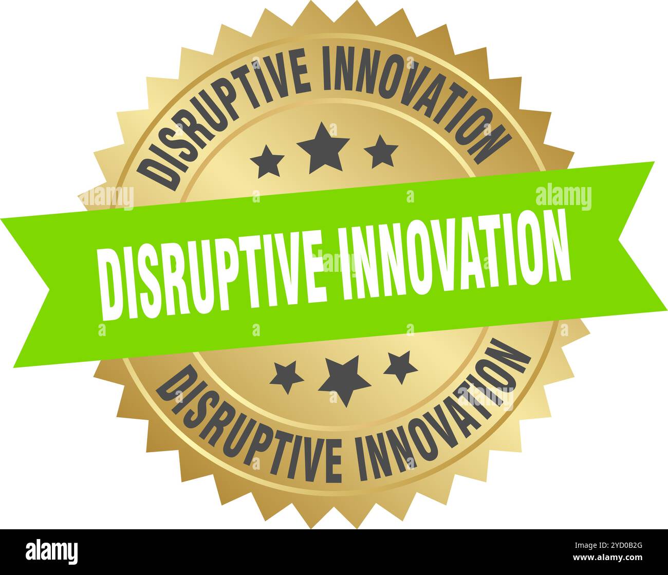 disruptive innovation round green and gold label isolated on ...
