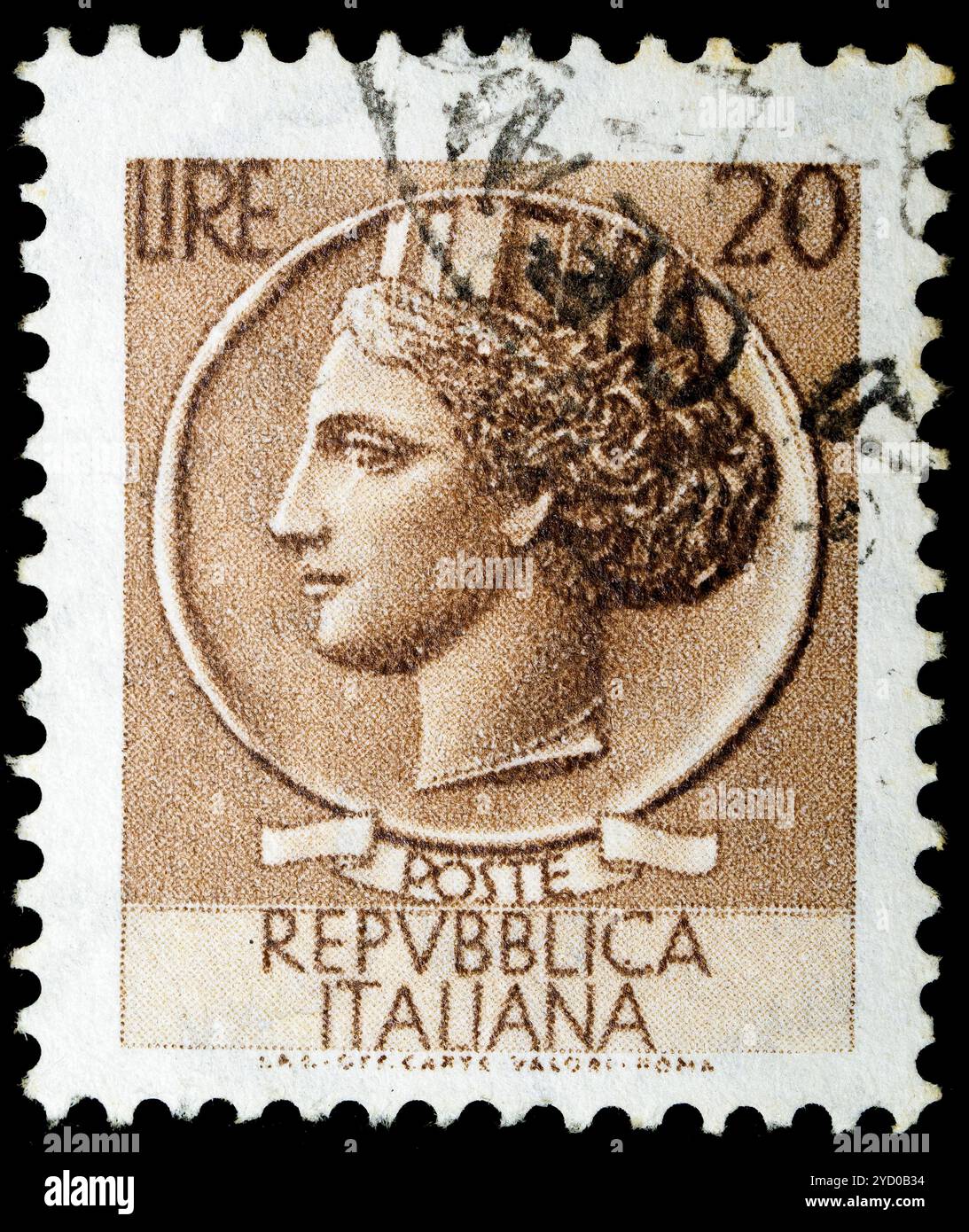 100 lire Siracusana fluorescente - Italian postage stamp with a Greek ...