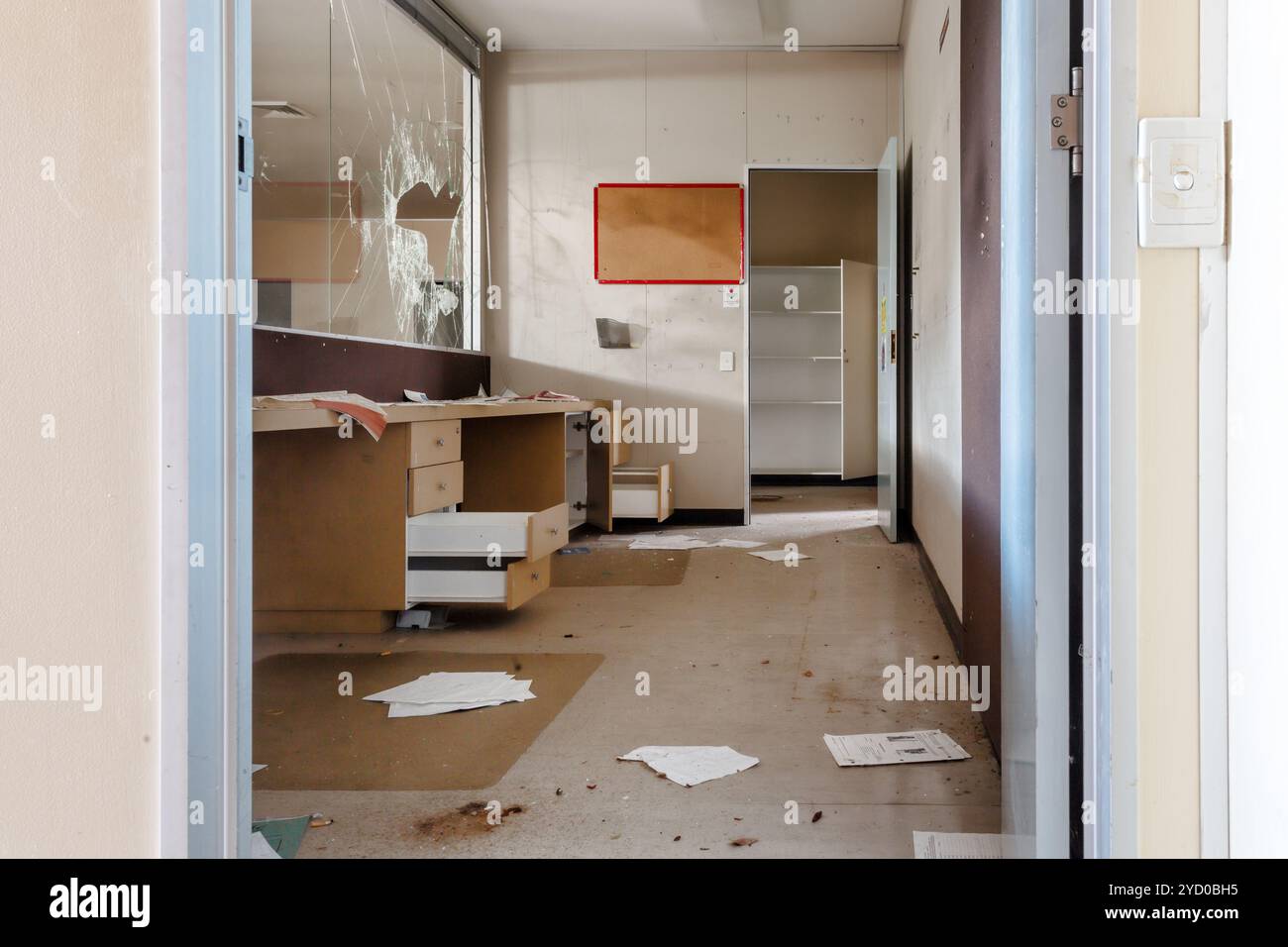 Vandalised office reception area of abandoned building Stock Photo - Alamy