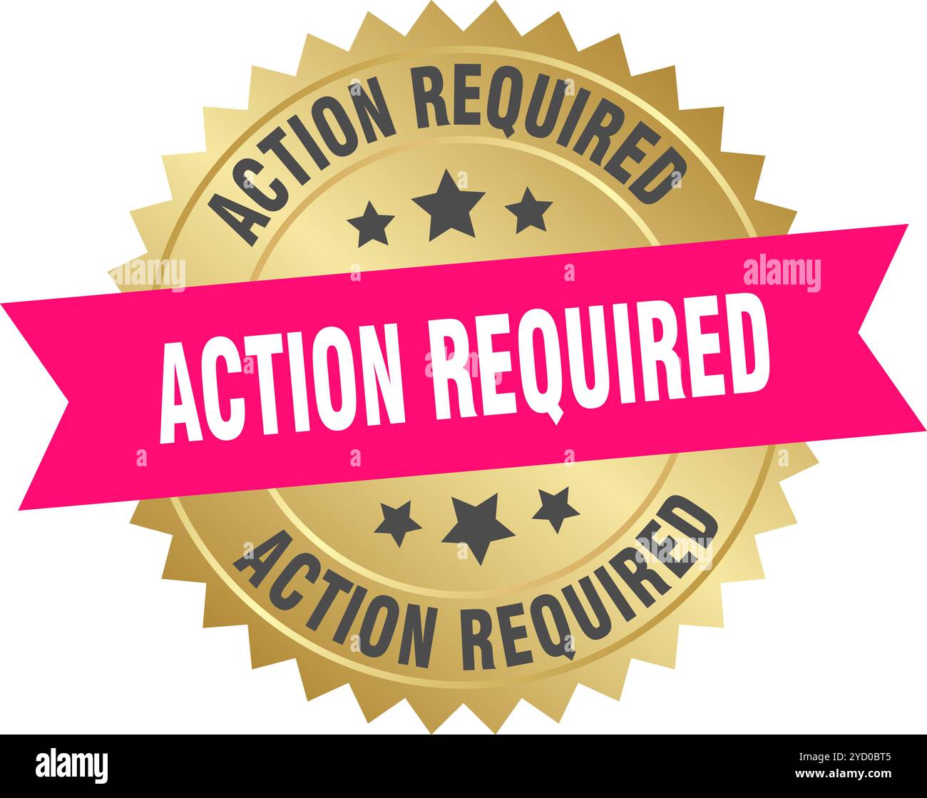 action required round pink and gold label isolated on transparent ...