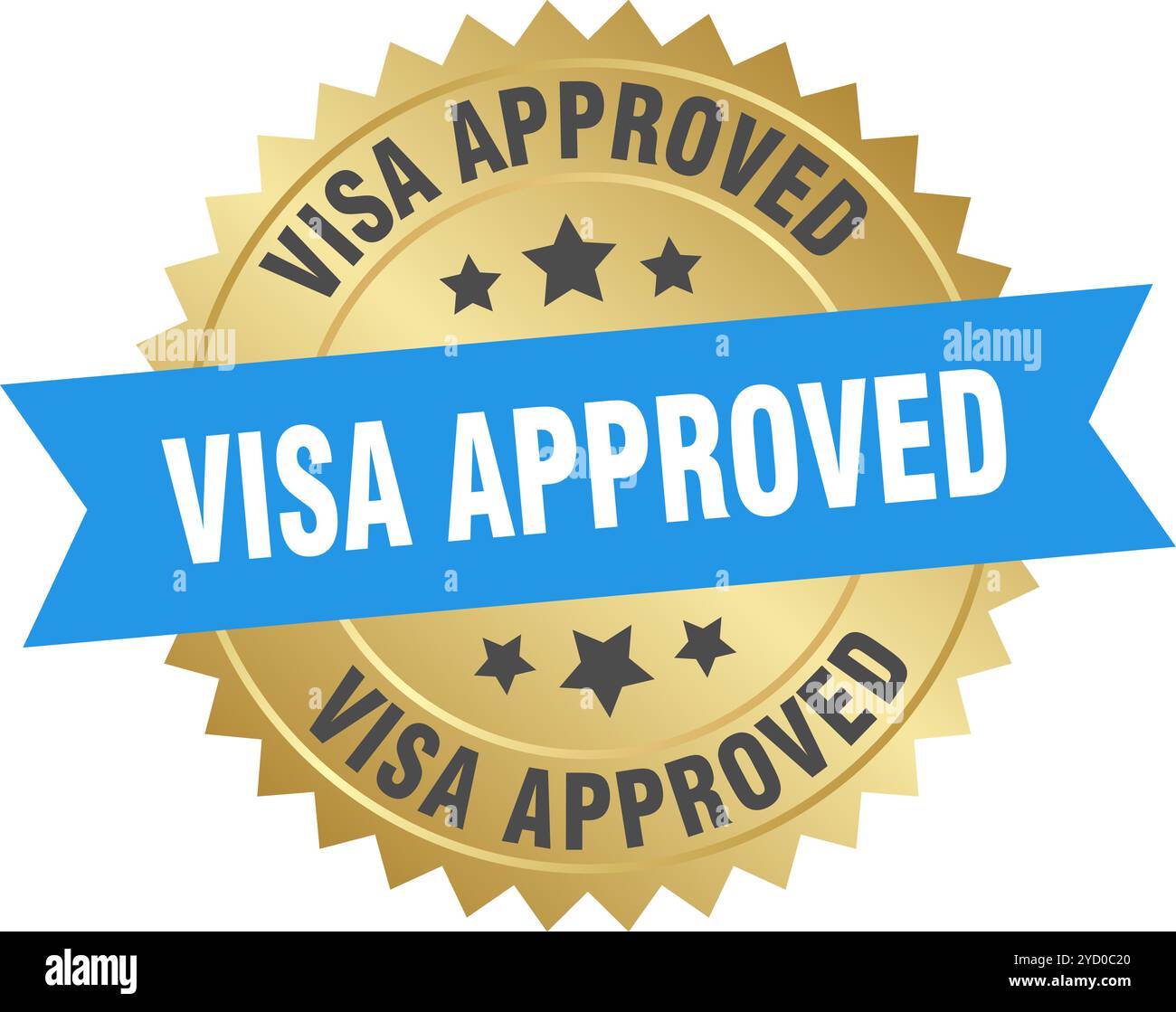visa approved round blue and gold label isolated on transparent ...