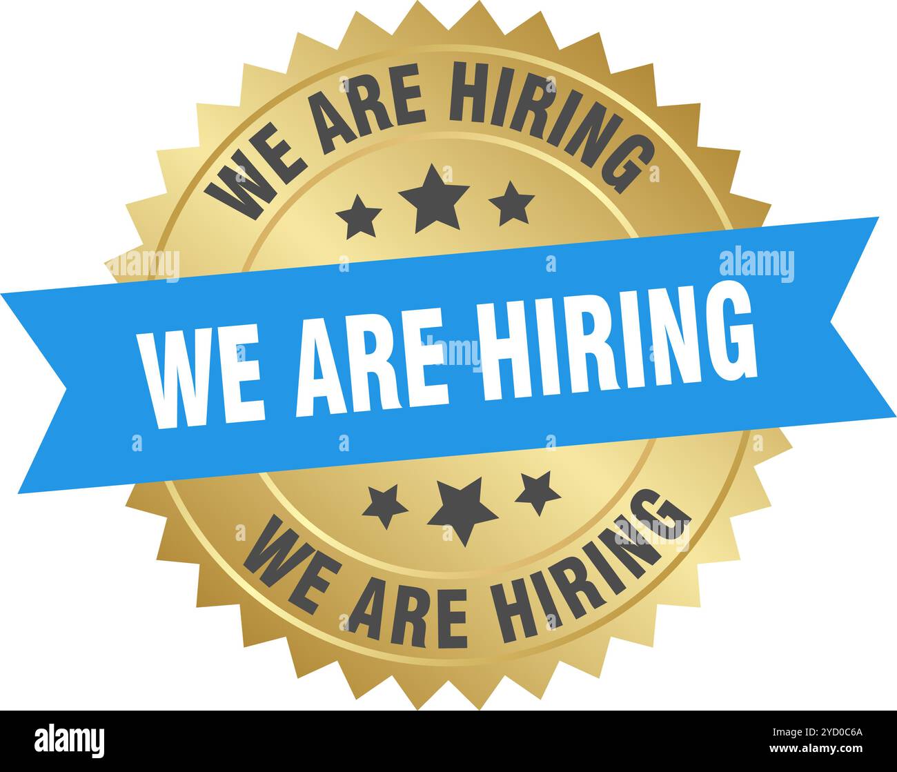 we are hiring round blue and gold label isolated on transparent ...