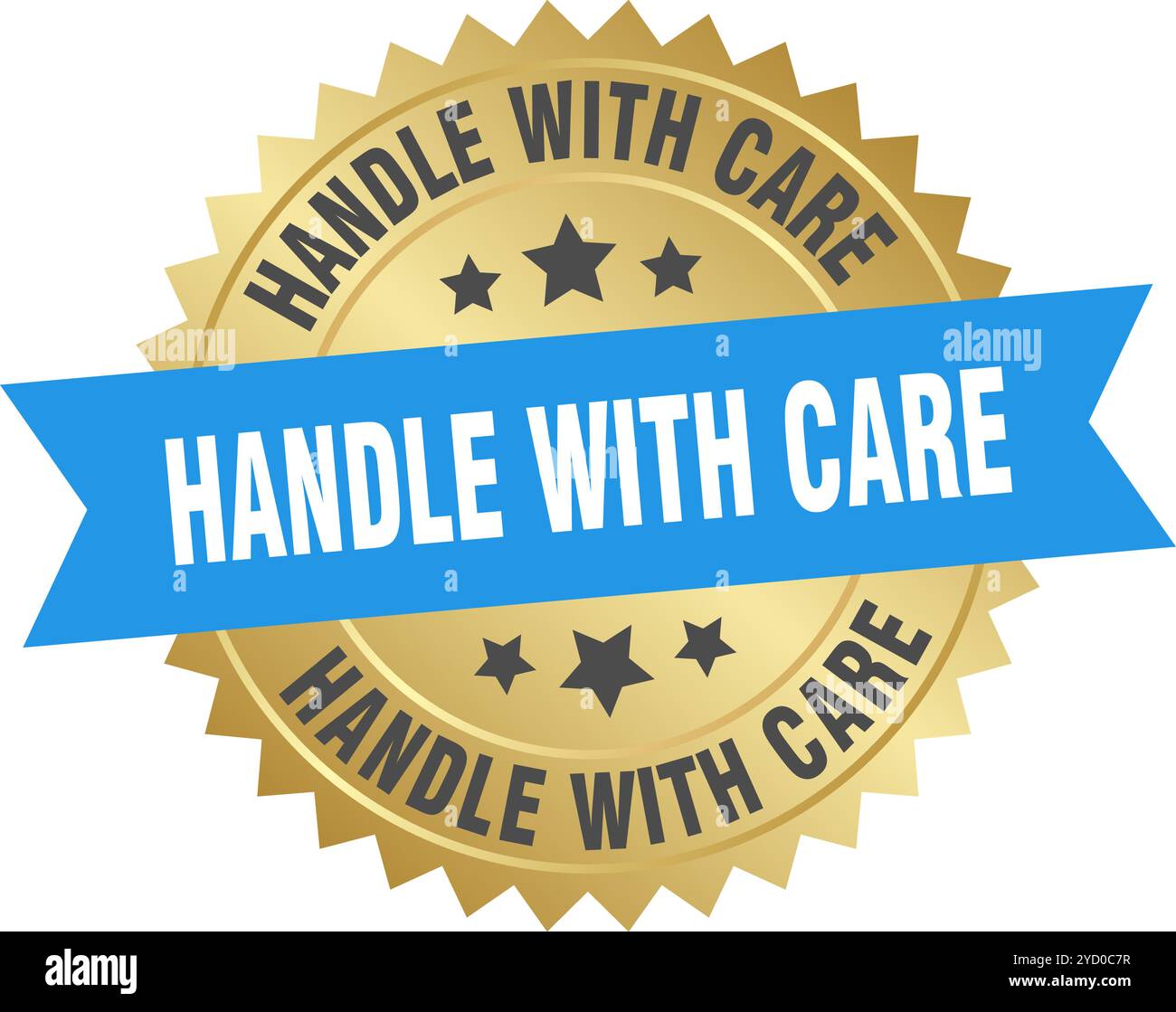 handle with care round blue and gold label isolated on transparent ...