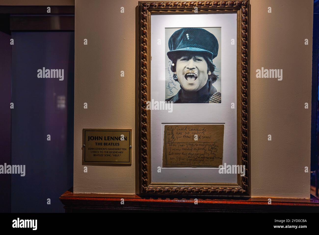 John Lennon handwritten lyrics for the Beatles' song "Help!" displayed ...