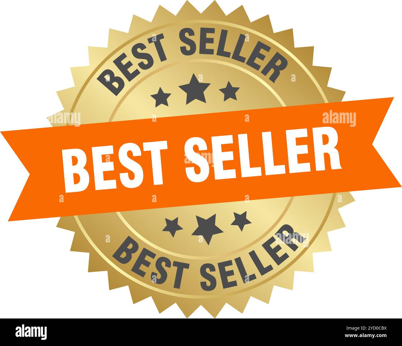 best seller round orange and gold label isolated on transparent ...