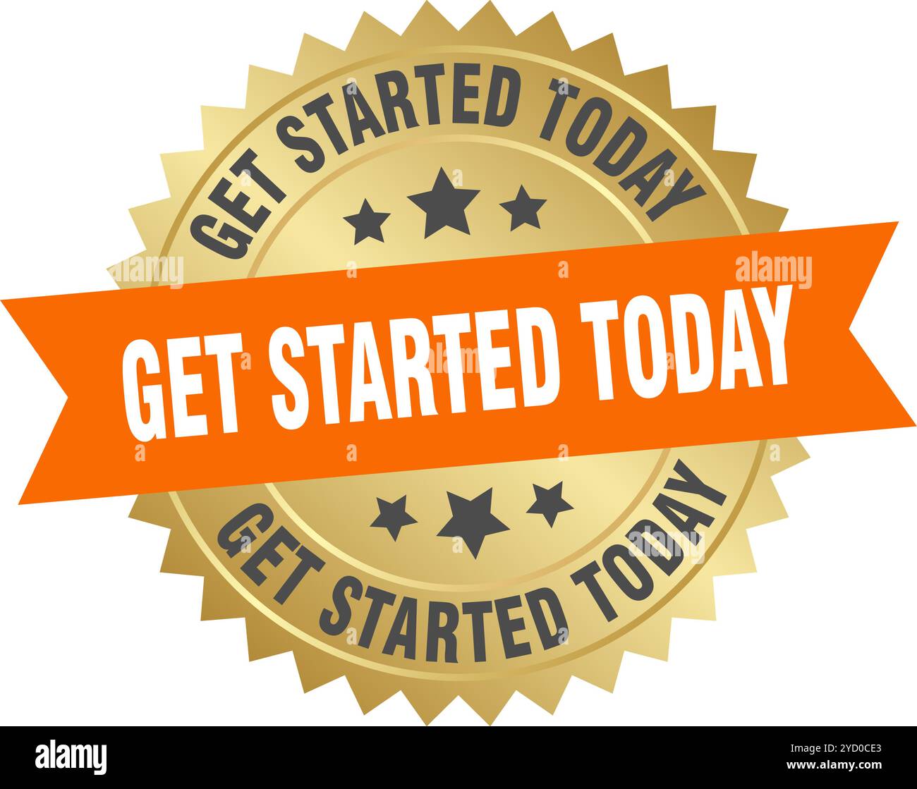 get started today round orange and gold label isolated on transparent ...