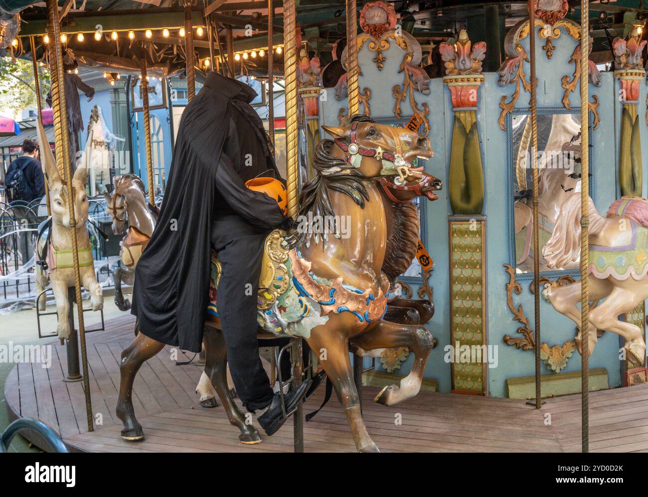Headless Horseman Halloween Decoration on the Le Carrousel in Bryant Park, NYC, USA 2024 Stock ...